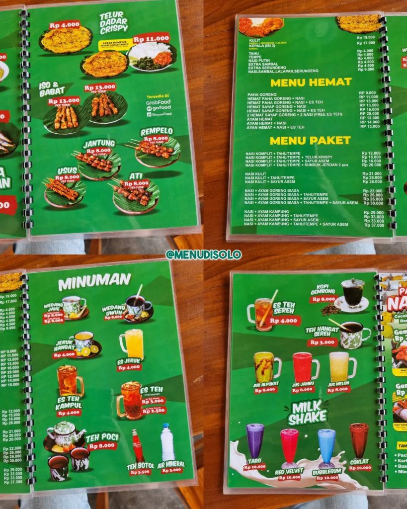 Buku Harga Menu Ayam Goreng Kuning Cak Gembong Colomadu - Buku Menu di ...