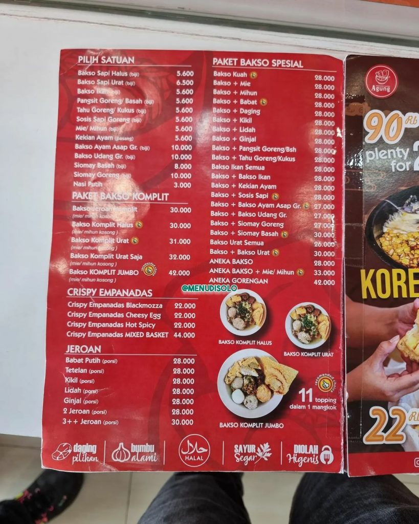 Buku Harga Menu Bakso Babat Agung Solo - Buku Menu di Solo Terbaru