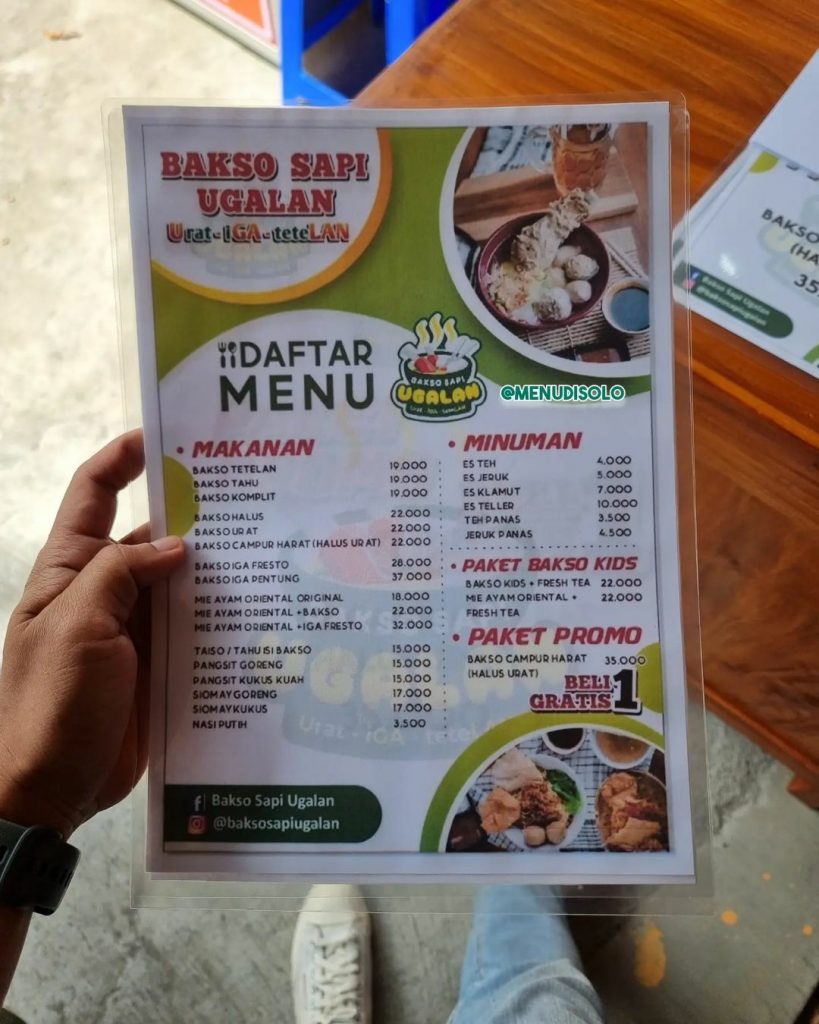 Buku Harga Menu Bakso Sapi Ugalan di Solo - Buku Menu di Solo Terbaru