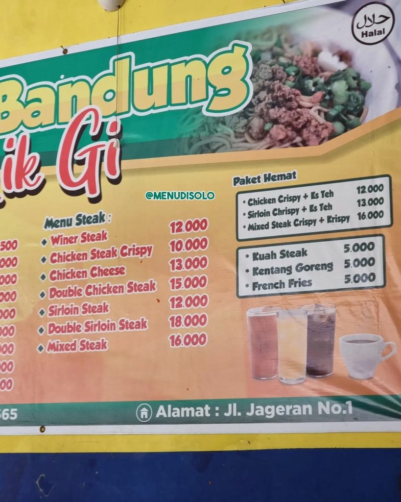 Buku Harga Menu Mie Bandung Lek Gie di Solo - Buku Menu di Solo Terbaru