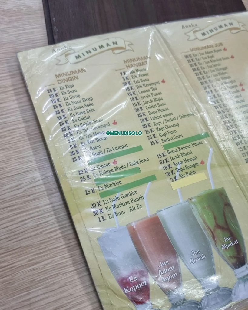 Buku Harga Menu Rumah Makan Adem Ayem Slamet Riyadi Solo - Buku Menu di ...