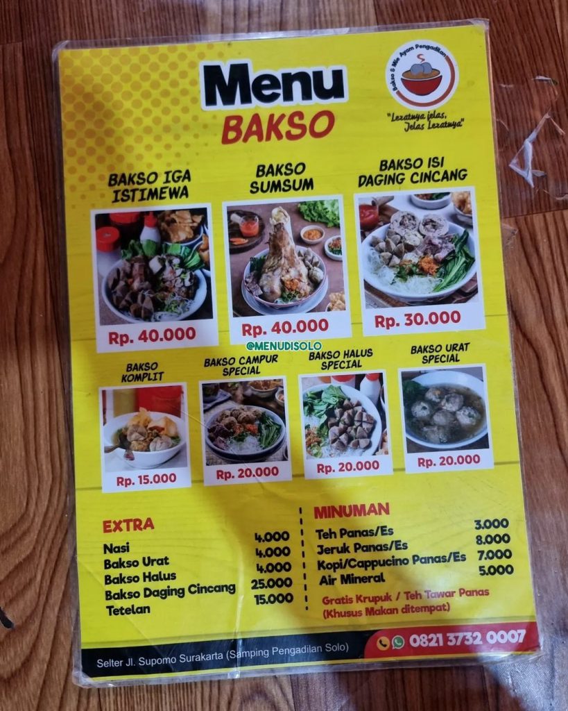 Buku Harga Menu Bakso Pengadilan Kota Solo - Buku Menu di Solo Terbaru