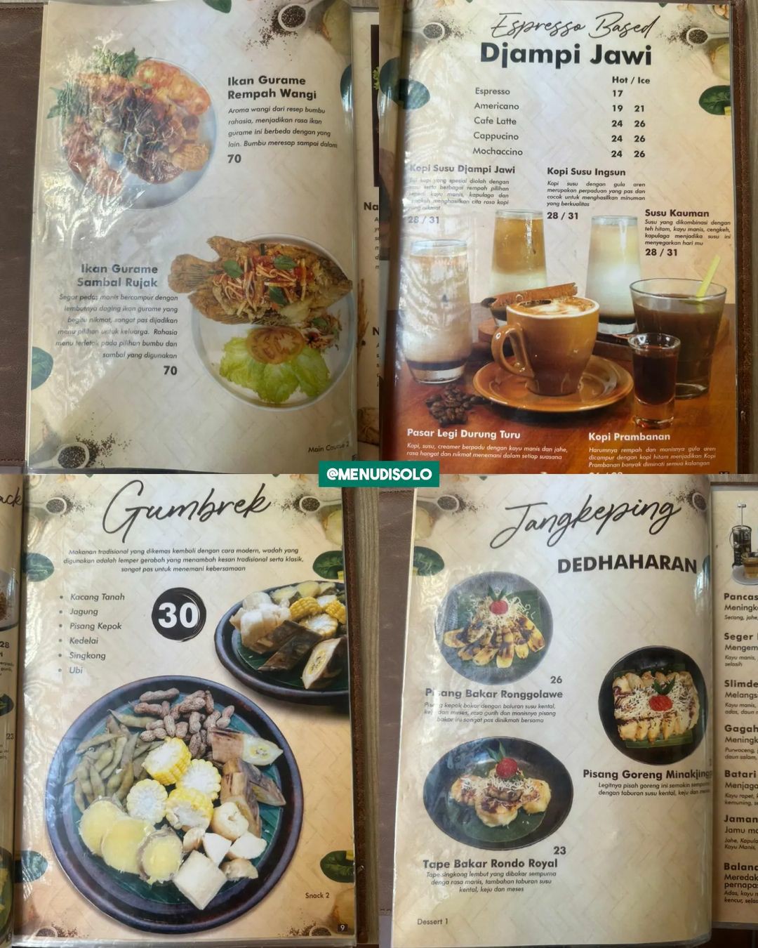 Buku Harga Menu Djampi Jawi di Solo - Buku Menu di Solo Terbaru