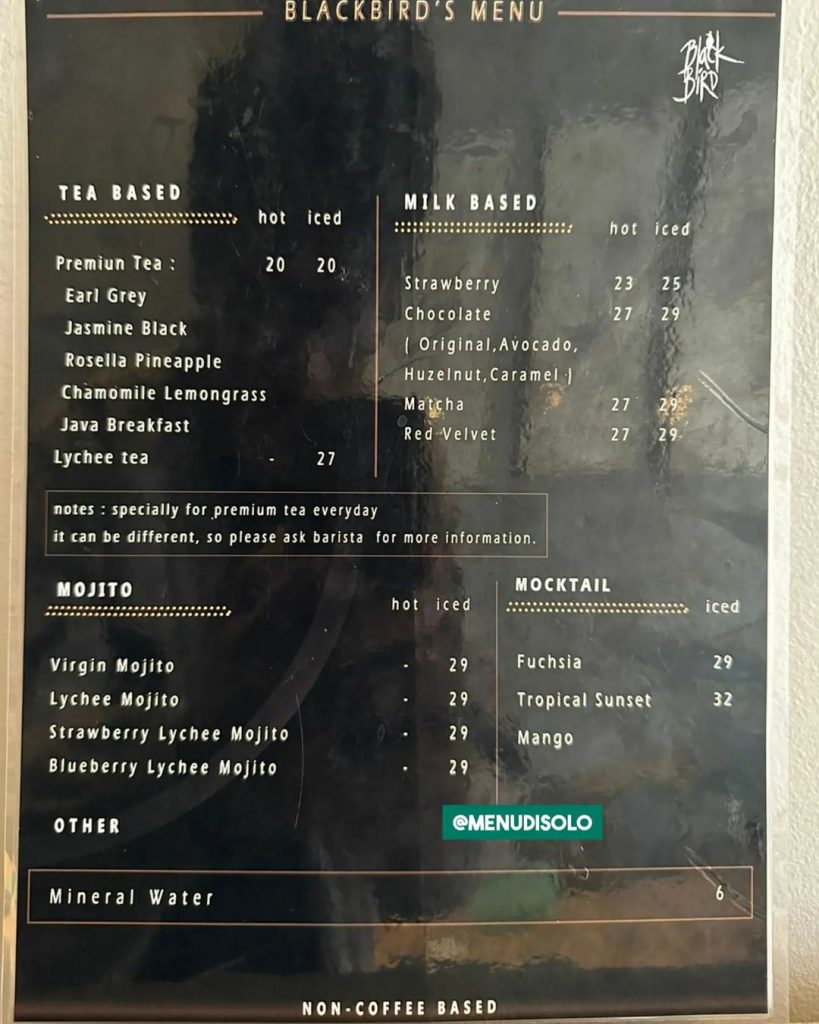 Buku Harga Menu Blackbird Coffee Solo Singosaren - Buku Menu di Solo ...