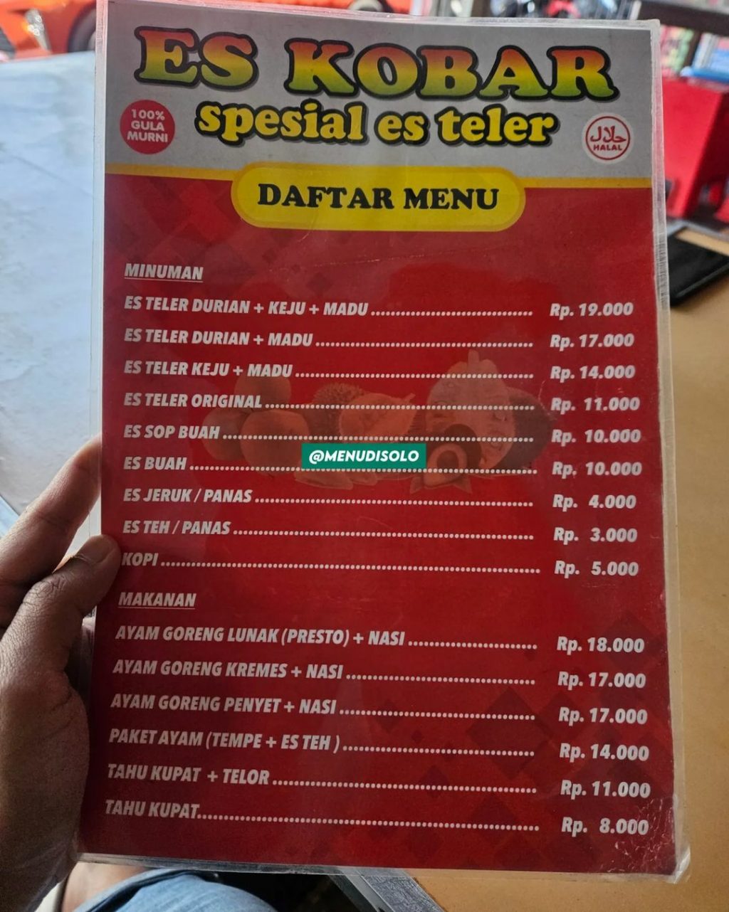 Buku Harga Menu Es Kobar Kota Solo - Buku Menu di Solo Terbaru