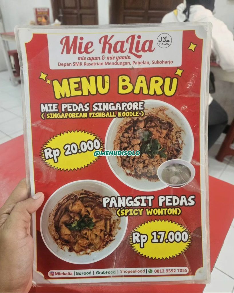 Buku Harga Menu Mie Kalia Mendungan UMS Solo - Buku Menu di Solo Terbaru