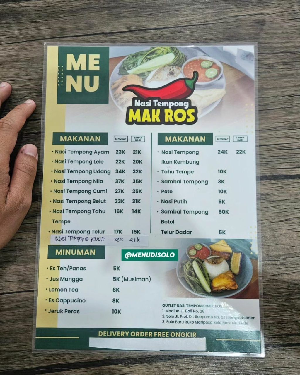 Buku Harga Menu Nasi Tempong Mak Ros Solo - Buku Menu di Solo Terbaru