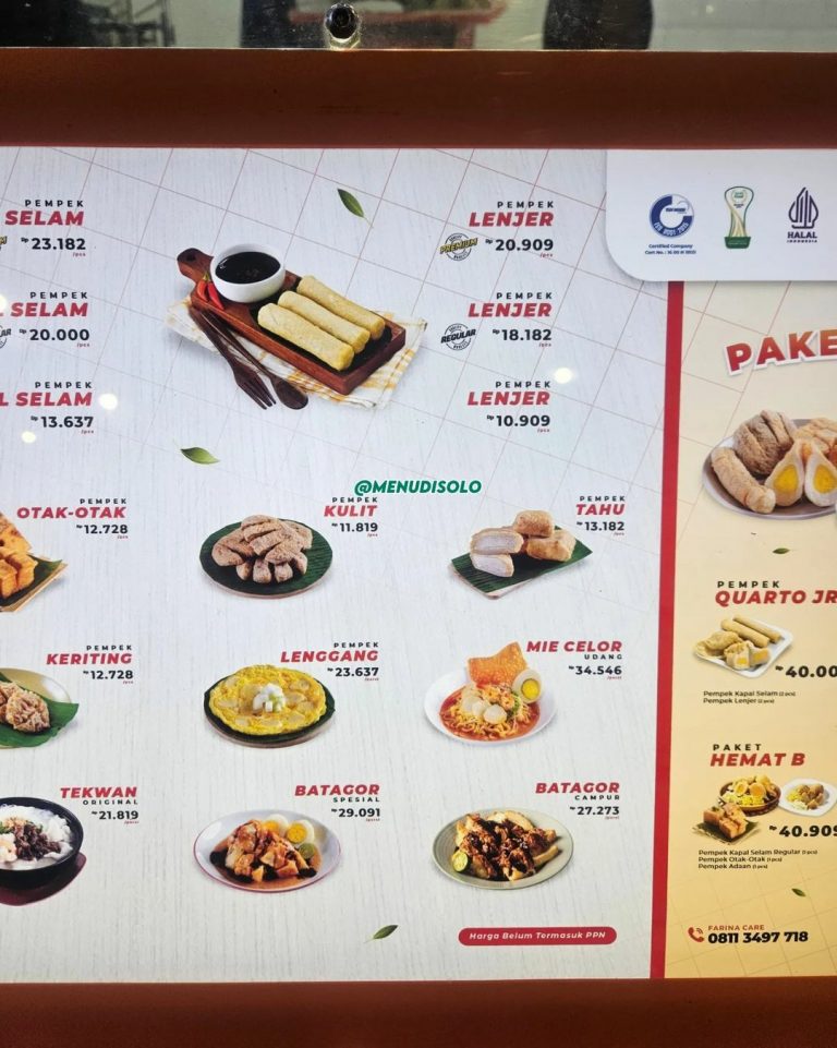 Buku Harga Menu Pempek Farina Solo Square - Buku Menu di Solo Terbaru