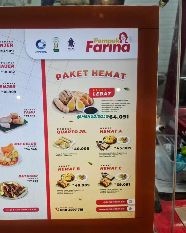 Buku Harga Menu Pempek Farina Solo Square - Buku Menu di Solo Terbaru