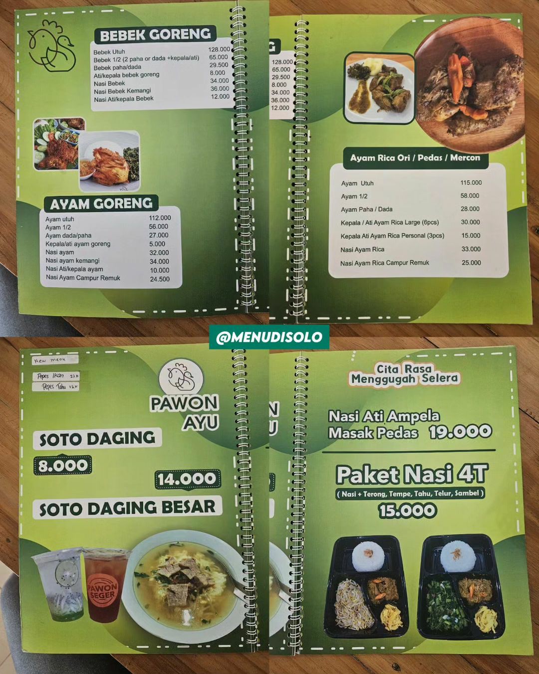 Buku Harga Menu Pawon Ayu Resto Solo Baru - Buku Menu di Solo Terbaru