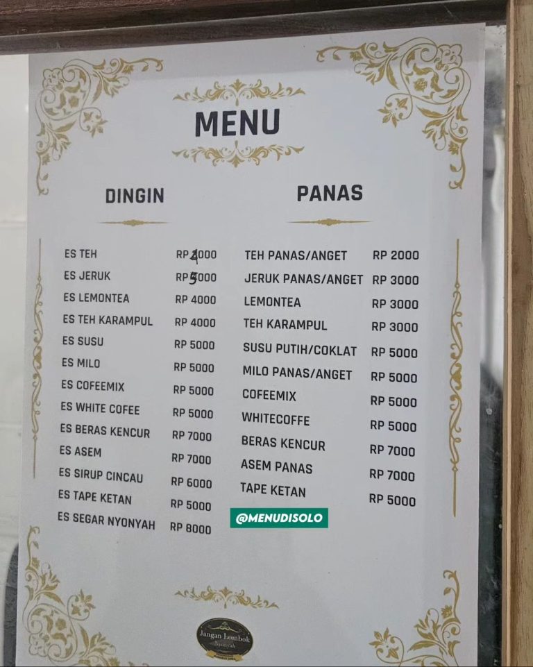 Buku Harga Menu Jangan Lombok Nyonyah di Solo - Buku Menu di Solo Terbaru