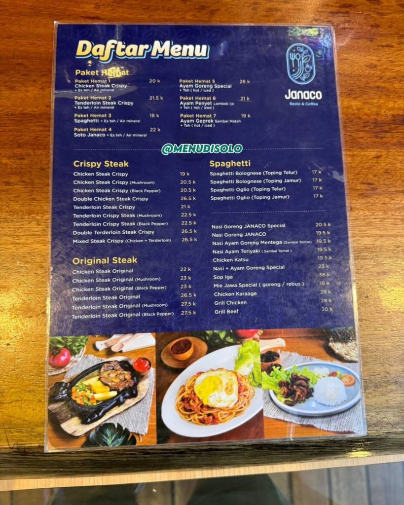 Daftar Harga Menu Janaco Coffee Eatery Solo - Buku Menu di Solo Terbaru