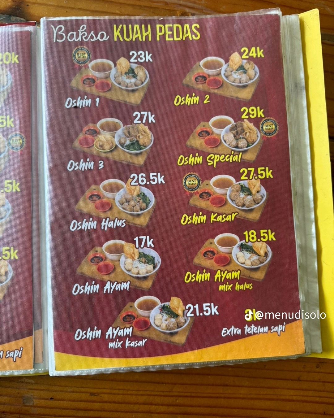 Buku Harga Menu Kedai Bakso Oshin di Solo - Buku Menu di Solo Terbaru