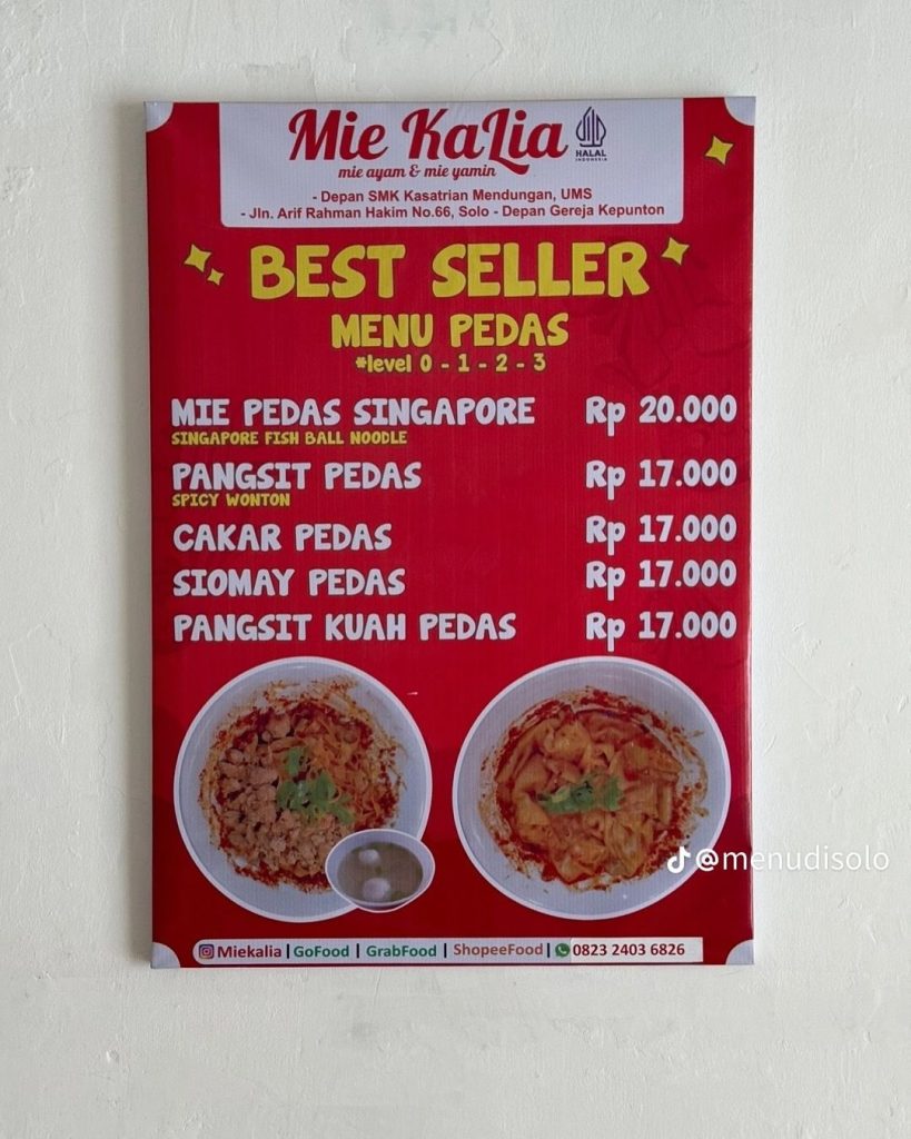 Buku Harga Menu Mie Kalia Cabang Kota Solo Mie Pedas Enak - Buku Menu ...