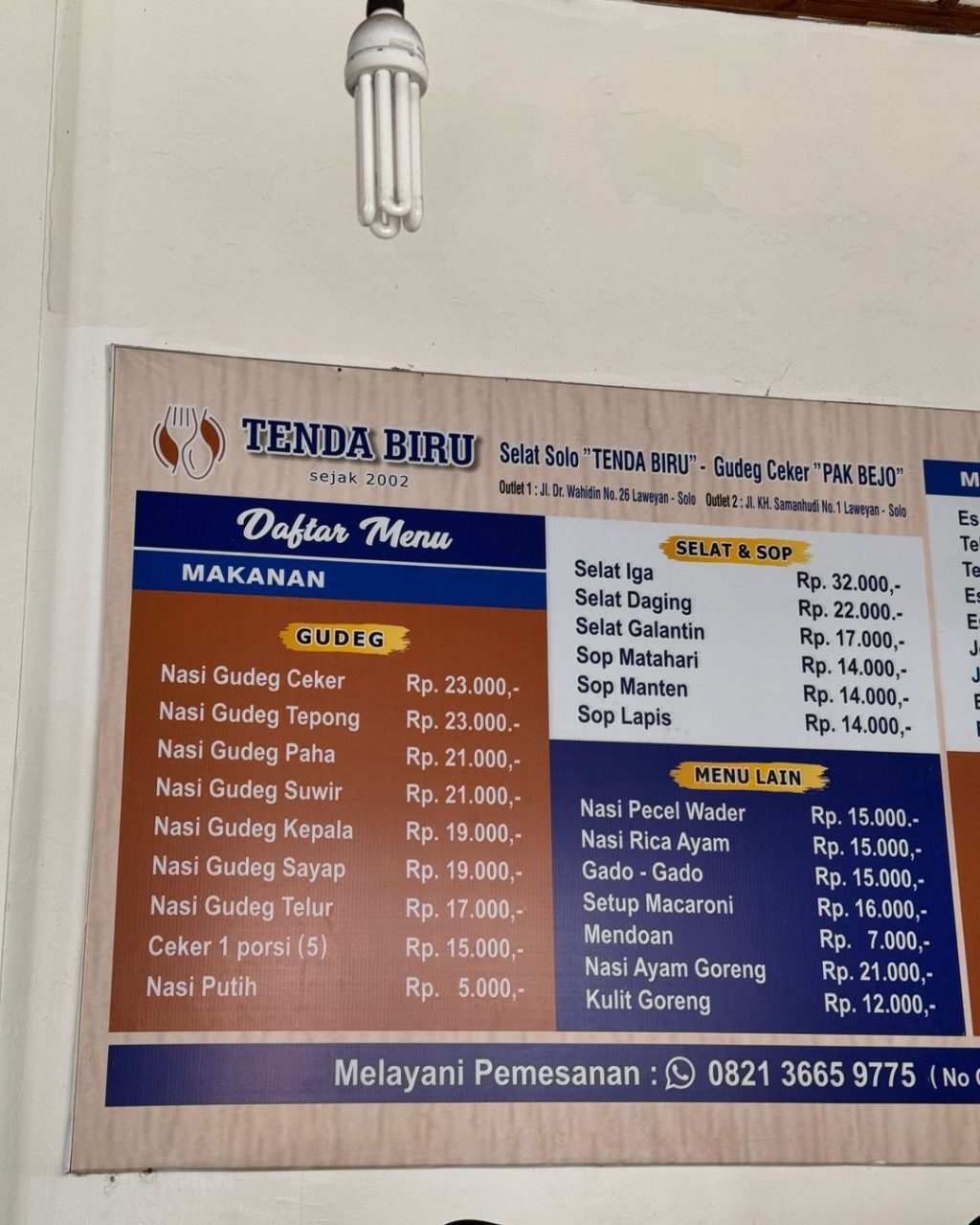 Buku Harga Menu Selat Tenda Biru Solo Oktober 2024 - Buku Menu di Solo ...
