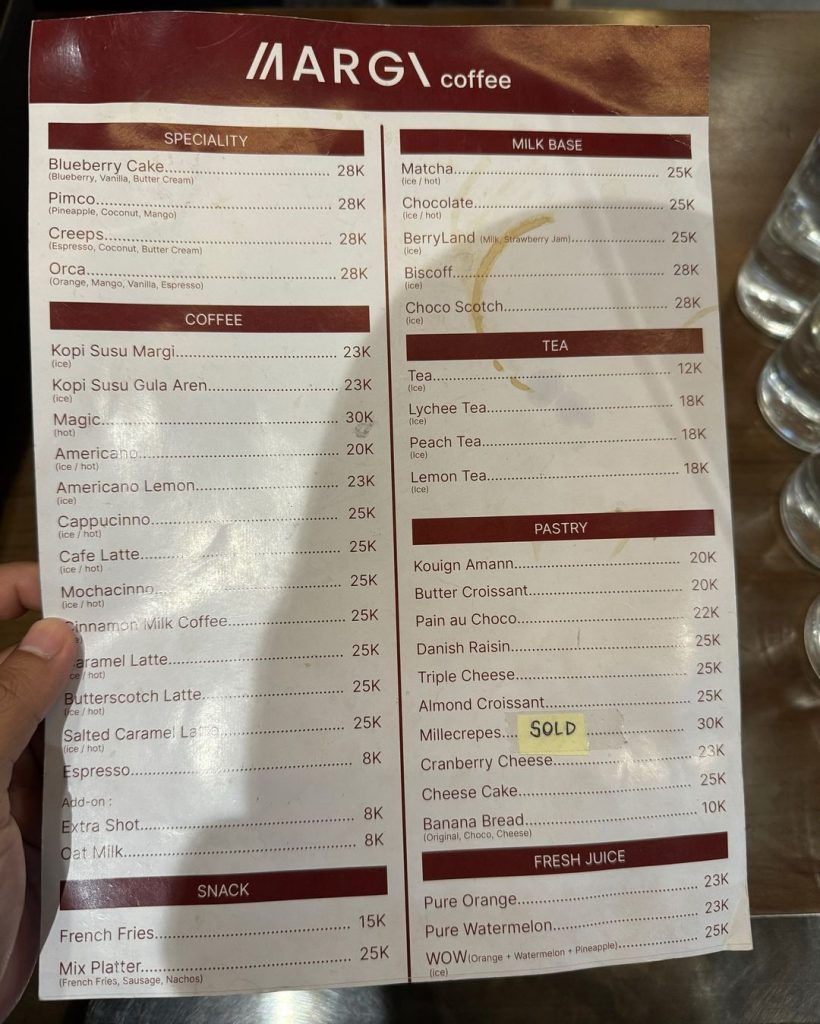 Buku Harga Menu Margi Coffee di Solo - Buku Menu di Solo Terbaru