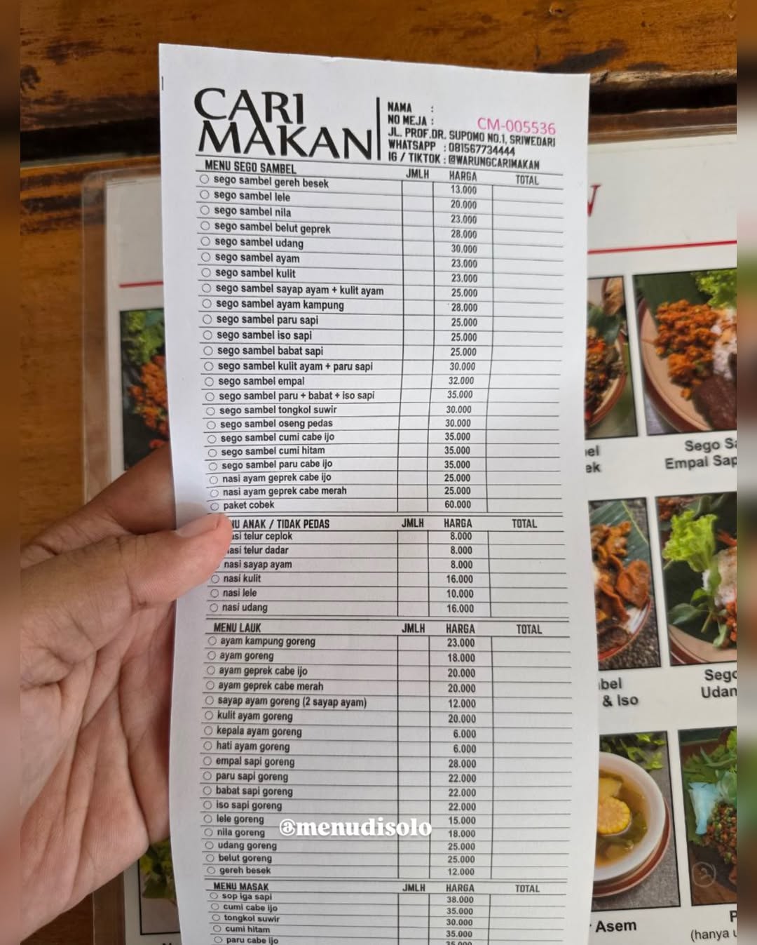Buku Harga Menu Kuliner Warung Cari Makan Kota Solo - Buku Menu di Solo ...