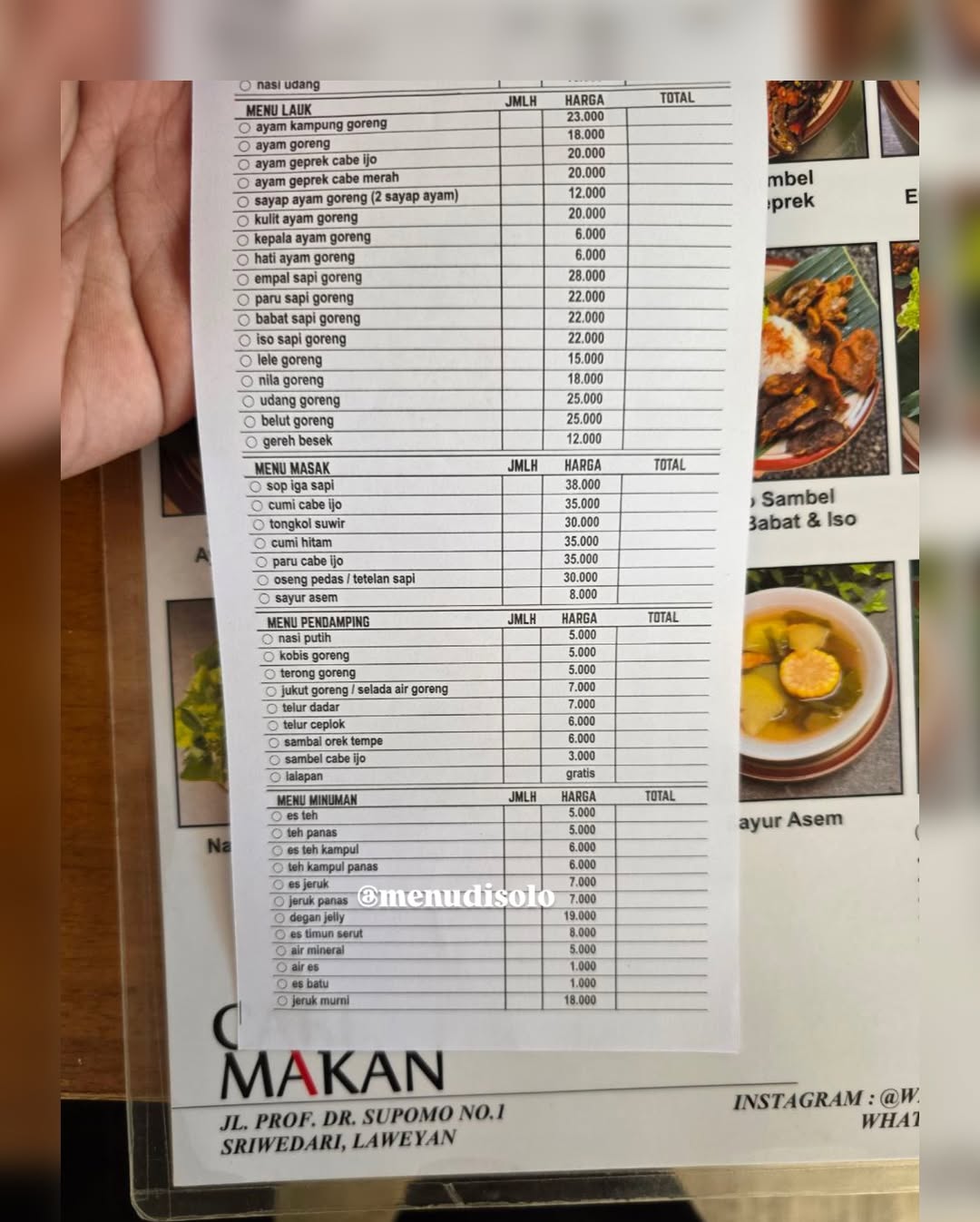 Buku Harga Menu Kuliner Warung Cari Makan Kota Solo - Buku Menu di Solo ...